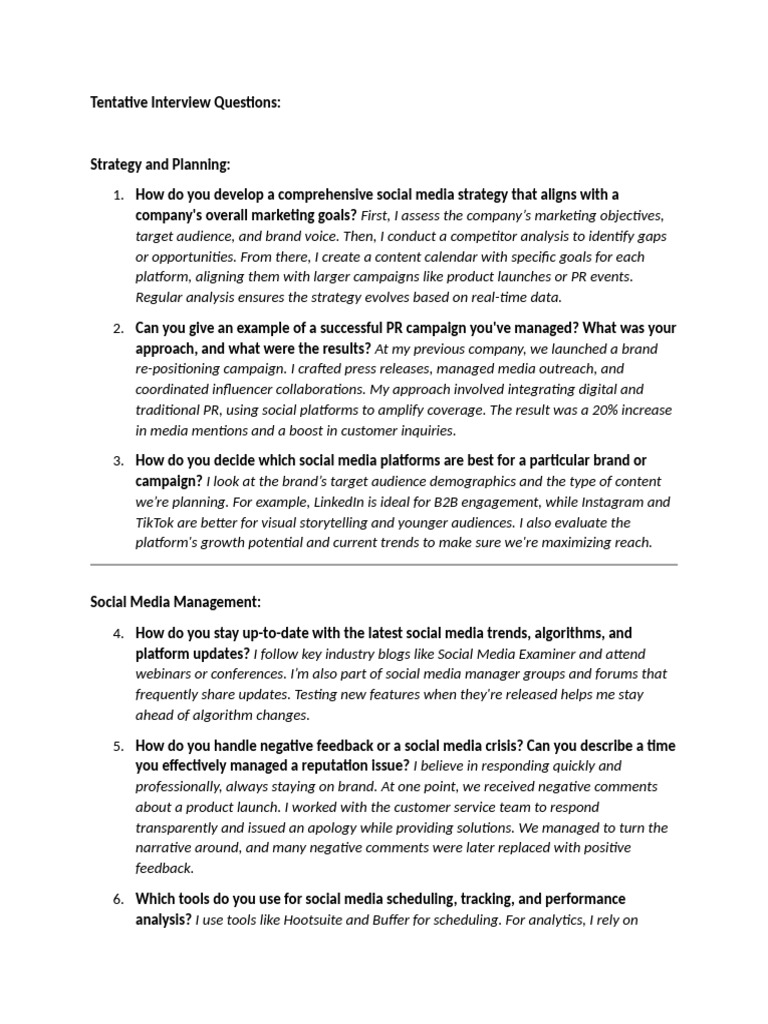 Tentative Interview Questions | PDF | Social Media | Popular Culture ...