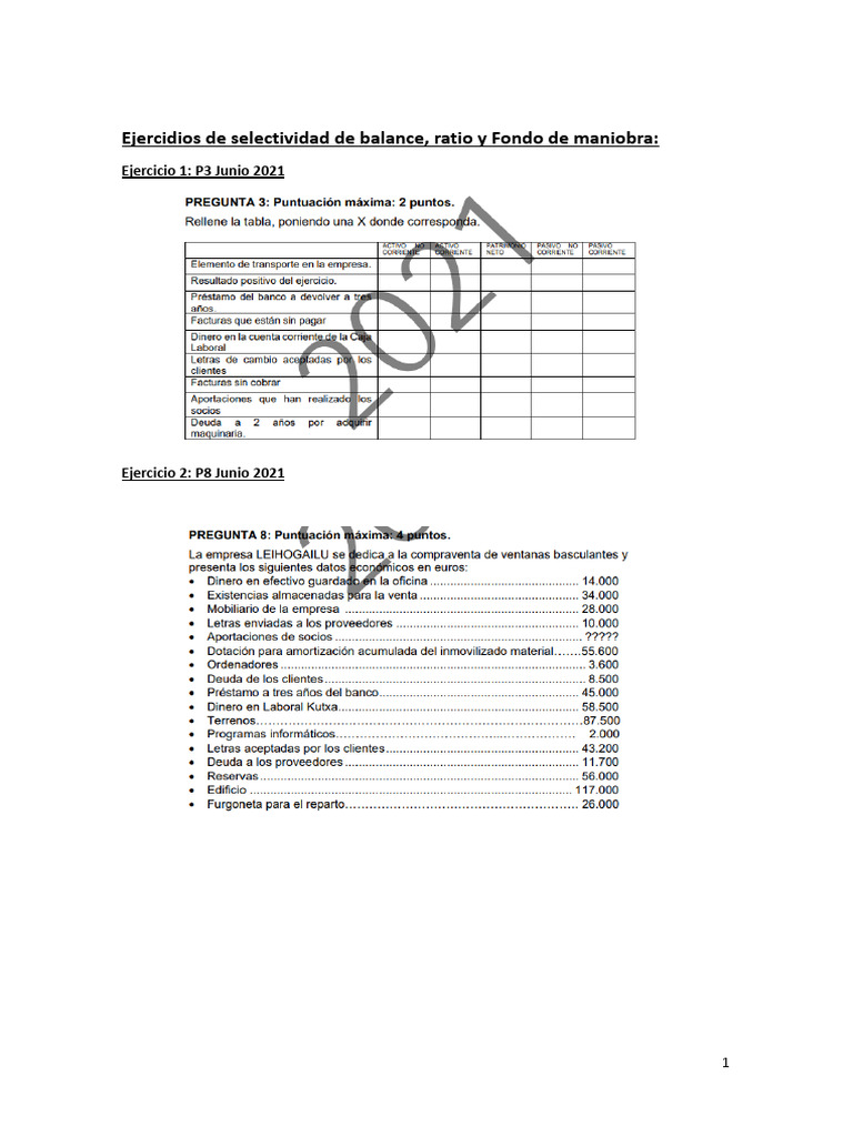 Cuaderno de Ejercicios de Selectividad Balances | PDF