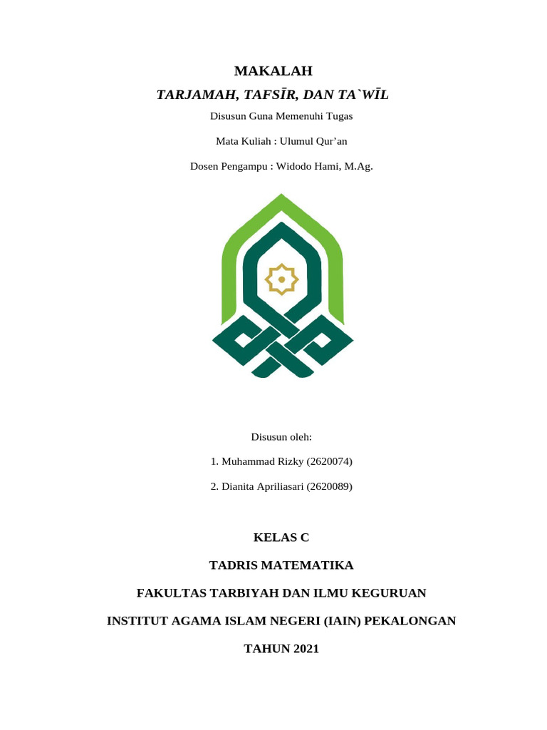 Makalah Tarjamah, Tafsīr, Dan Ta'Wīl | PDF