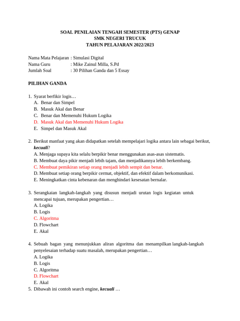 Soal PTS Genap Simdig | PDF