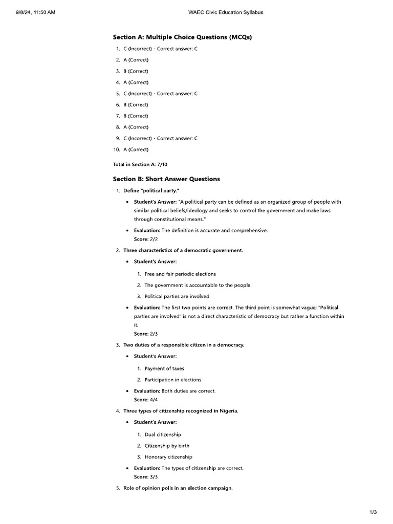 WAEC Civic Education Result and Correction | PDF | Teaching Methods & Materials | Technology ...