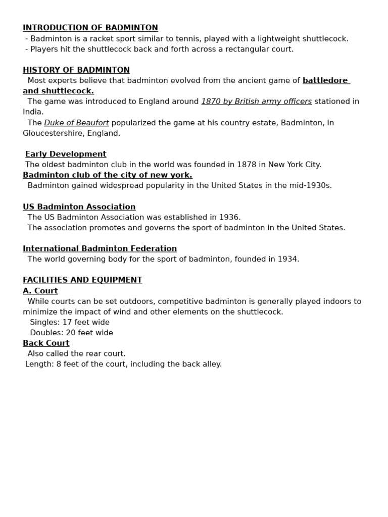 Badminton Handout-1 | PDF