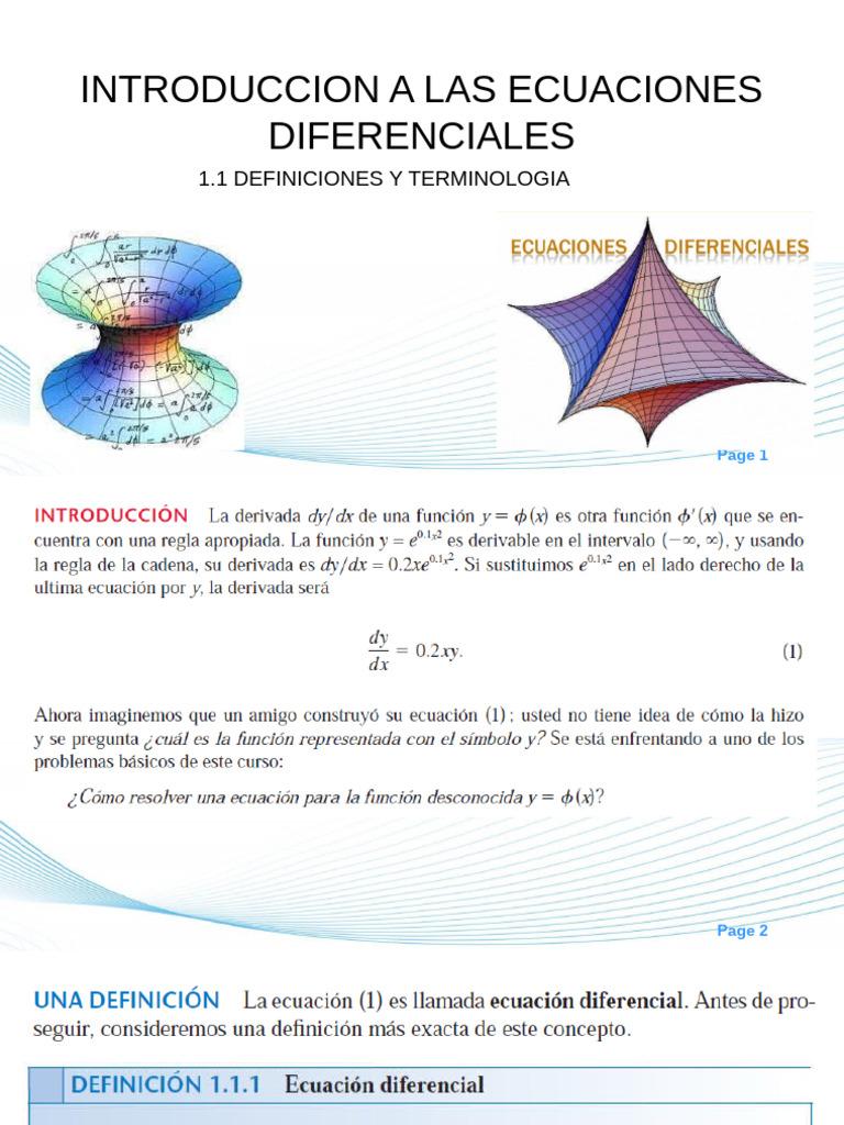 Presentacion Clase 2. Introduccion A Las Ecuaciones Diferenciales. c2 29072023 | PDF
