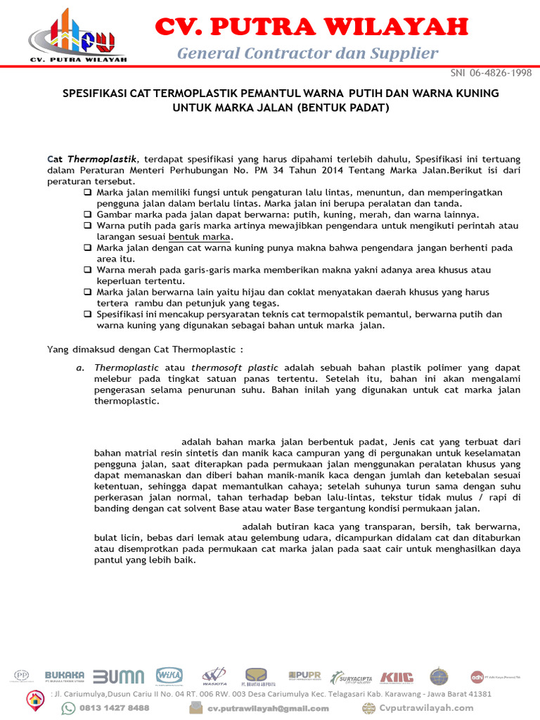 Spesifikasi Teknis Marka Jalan | PDF