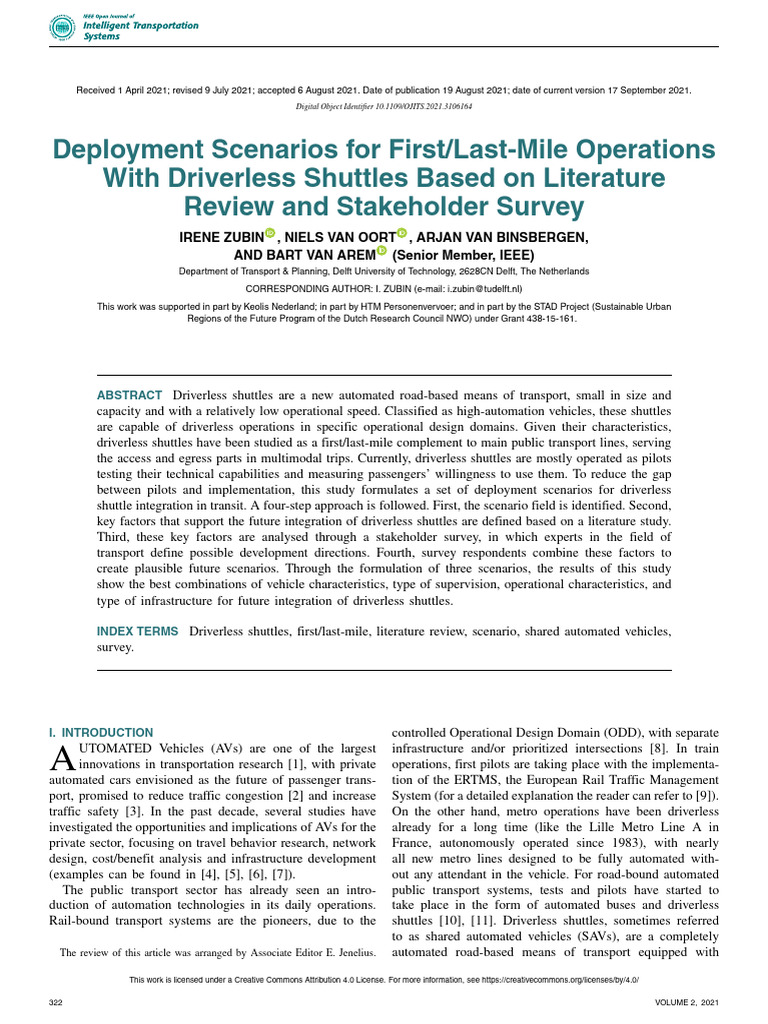 Deployment Scenarios For First and Last-Mile Operations With Driverless ...