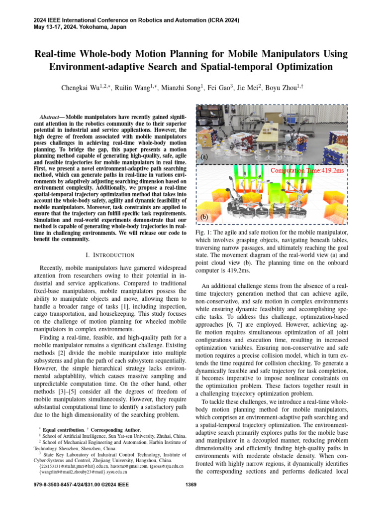 Real-Time Whole-Body Motion Planning For Mobile Manipulators Using Environment-Adaptive Search ...