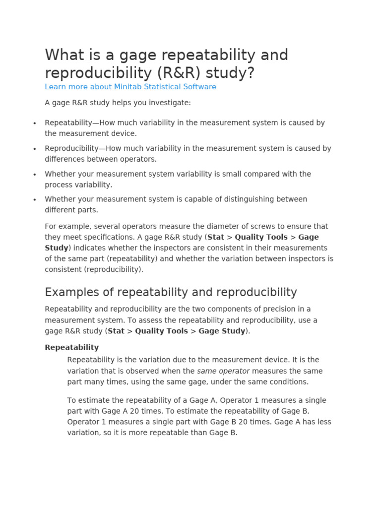 What Is A Gage Repeatability and Reproducibility (R&R) Study? | PDF