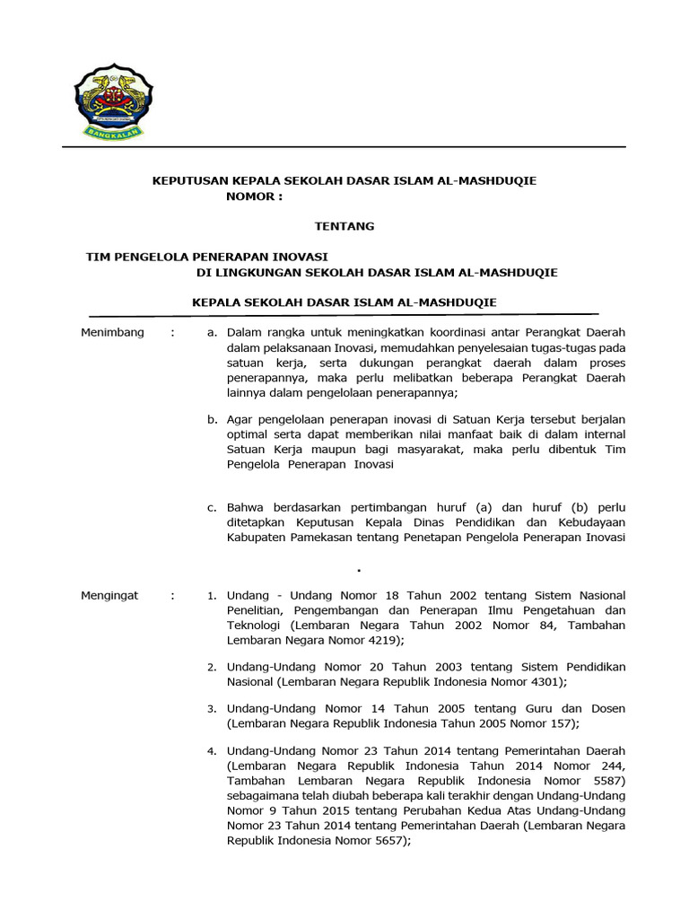 SK Pd. Tim Pengelola - Antar PD | PDF