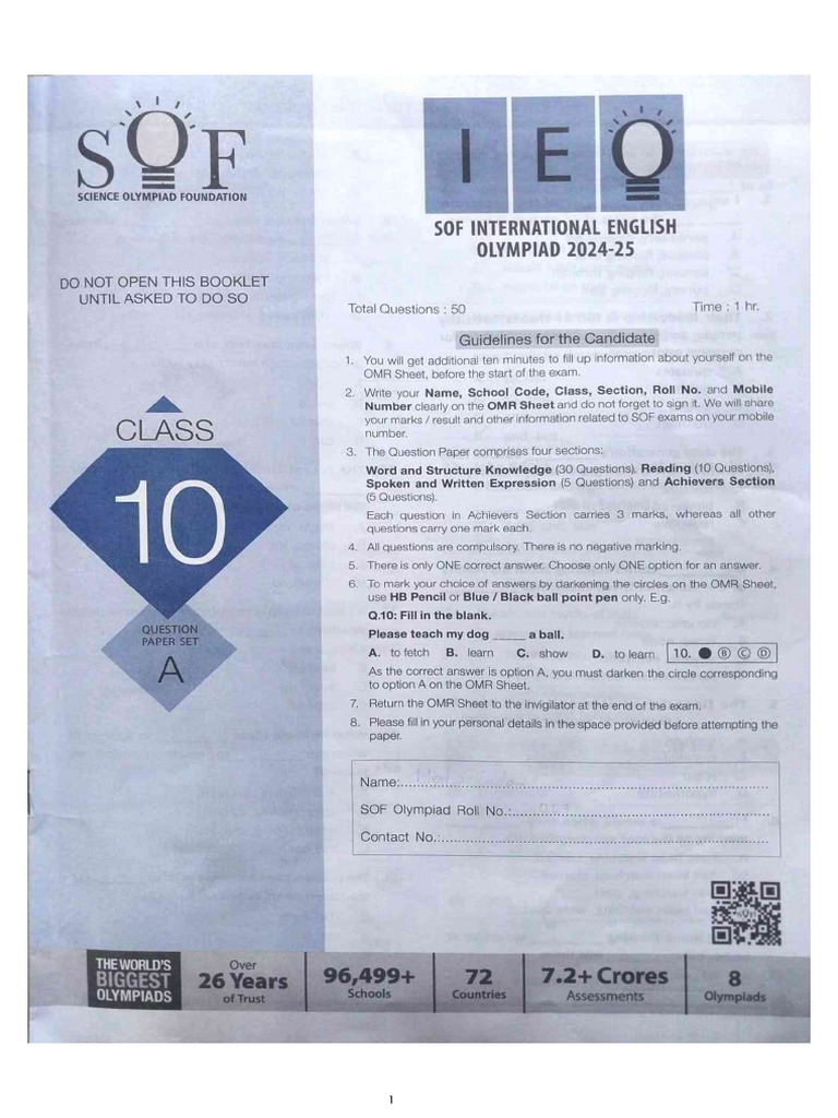 Class10 IEO 2024-25 SetA | PDF