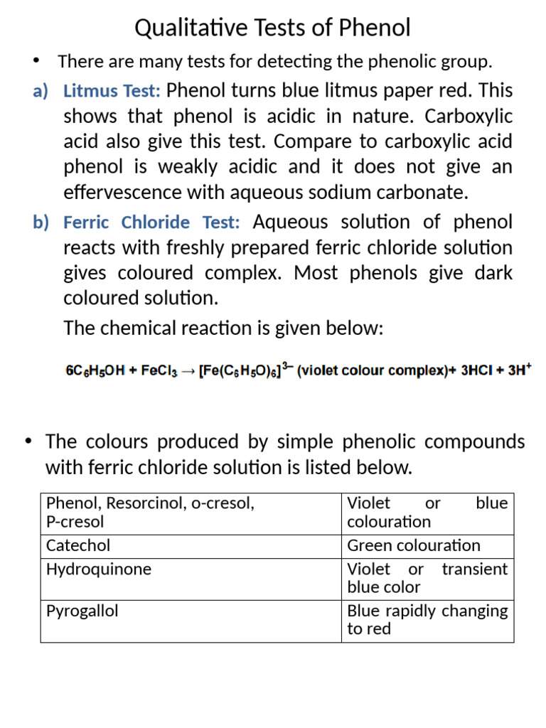 Qualitative Tests for Phenols | PDF | Chemical Reactions | Acid