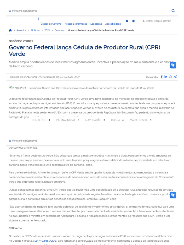 Governo Federal Lança Cédula de Produtor Rural (CPR) Verde - Ministério ...