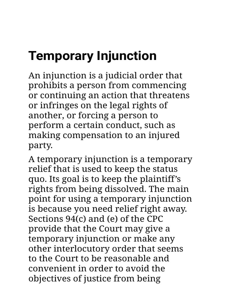 Understanding Temporary Injunctions | PDF