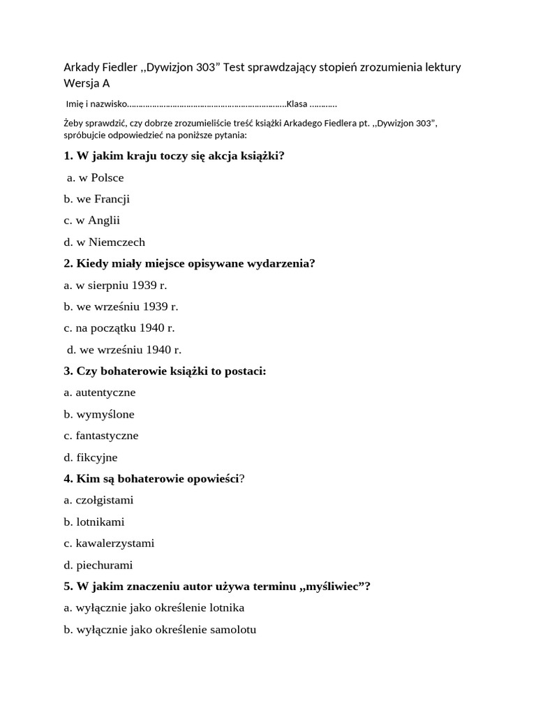 Dywizjon - 303 Test | PDF