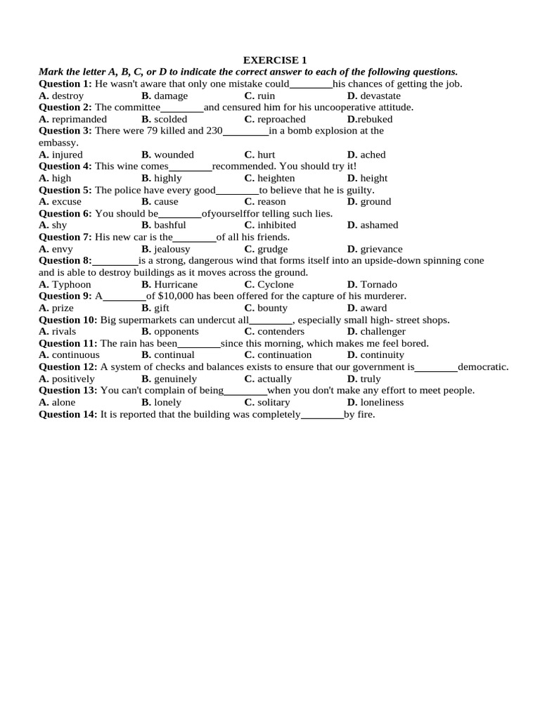 Exercise On Chapter One Confusing Words | PDF