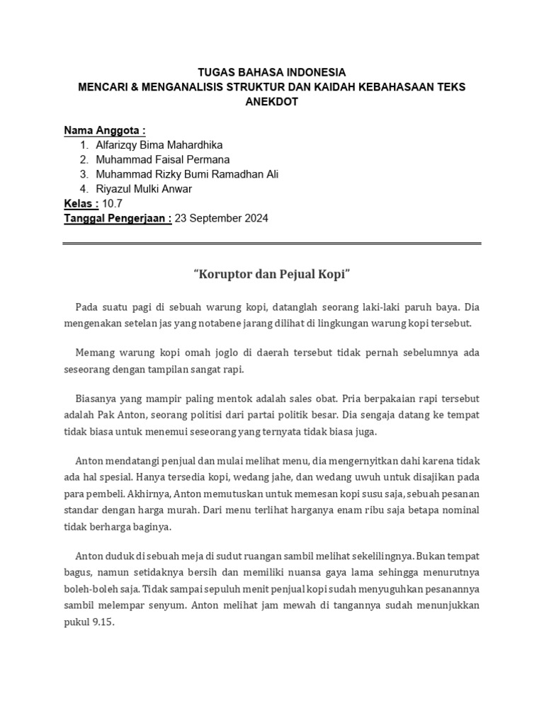 Tugas Analisis Teks Anekdot Faisal Permana 10.7 | PDF