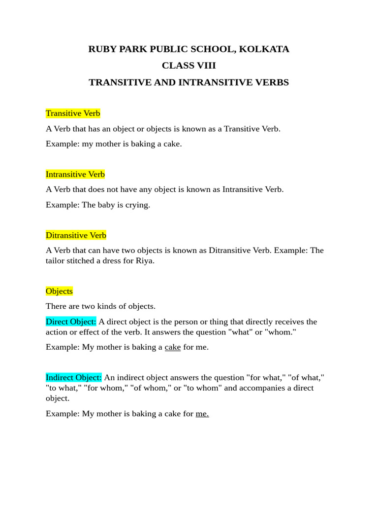 Transitive and Intransitive Verbs | PDF
