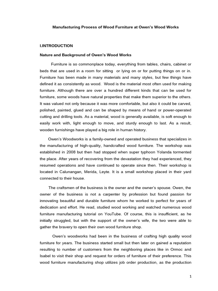 Semi-Thesis Owen's Woodworks - A Research Observation in IE NG 152 ...