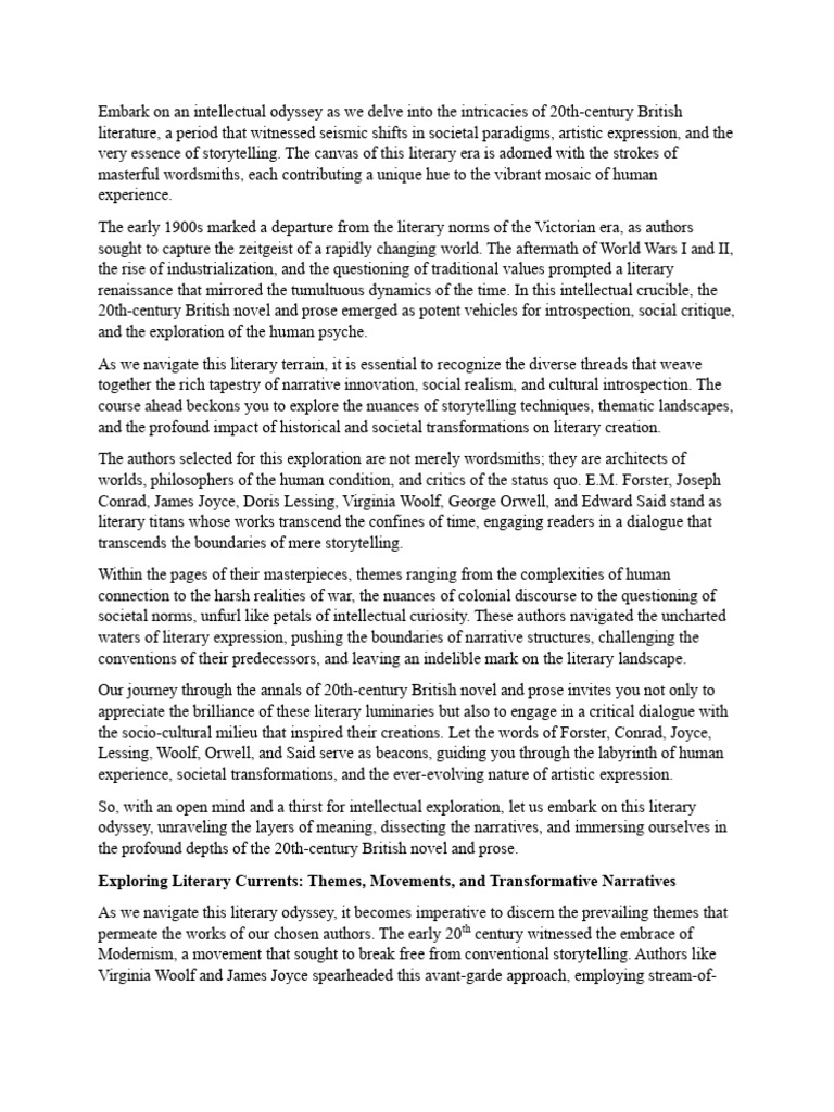 Brief Introduction To 20th Century Novel and Prose | PDF ...