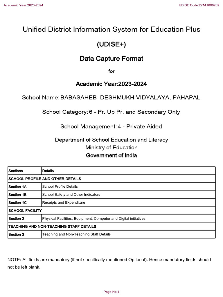 Unified District Information System For Education Plus: (UDISE+) Data ...