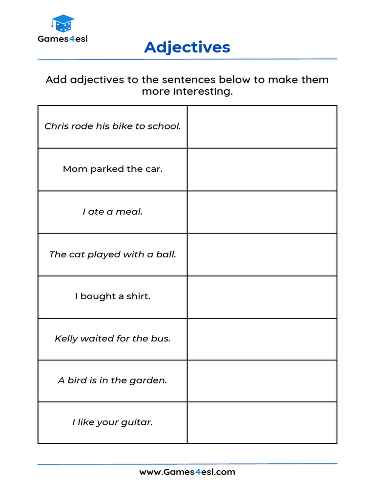 Adjective Worksheet 5 Grade 3 | PDF