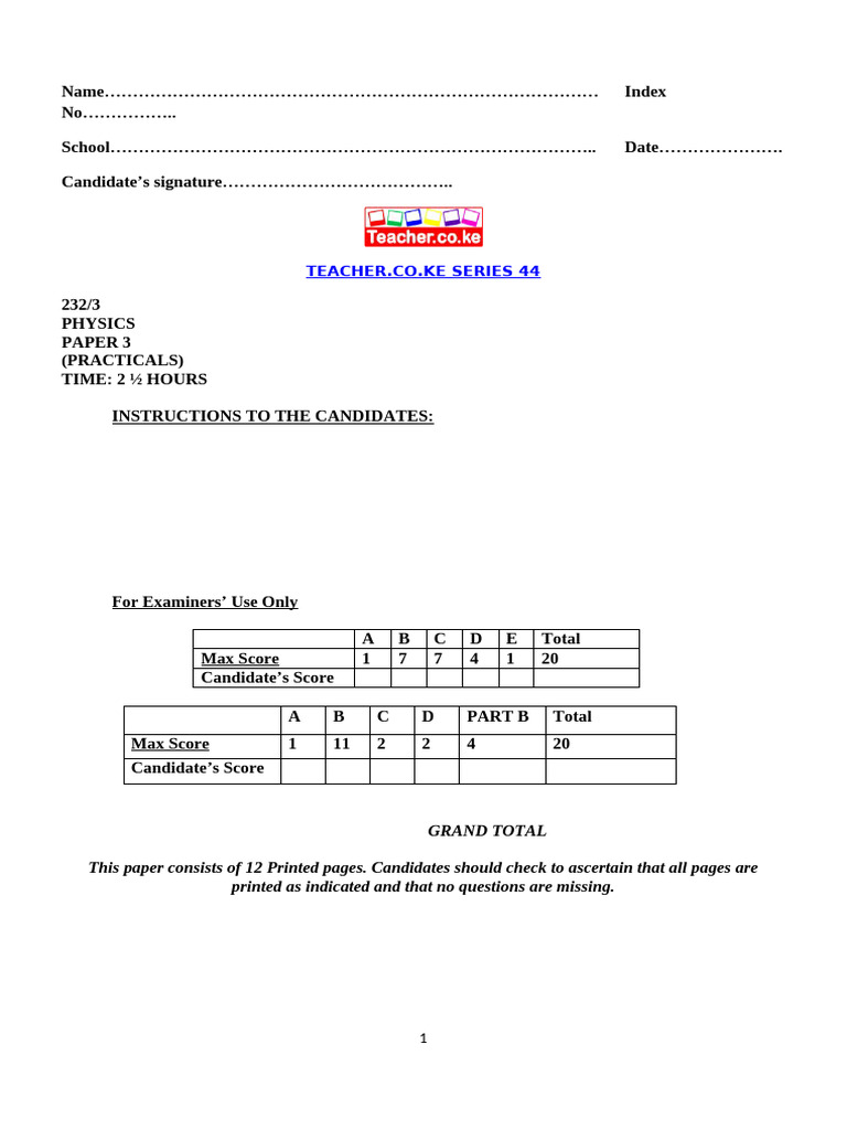 Physics Practical Exam 44 Questions | PDF | Optics | Electromagnetic ...