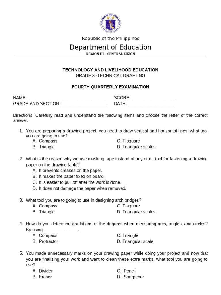 Tle 8 Exploratory Regional Assessment Technical Drafting | PDF | Hazards | Art
