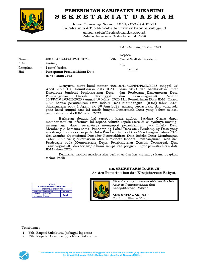 SETDA - Pemutakhiran Data IDM | PDF