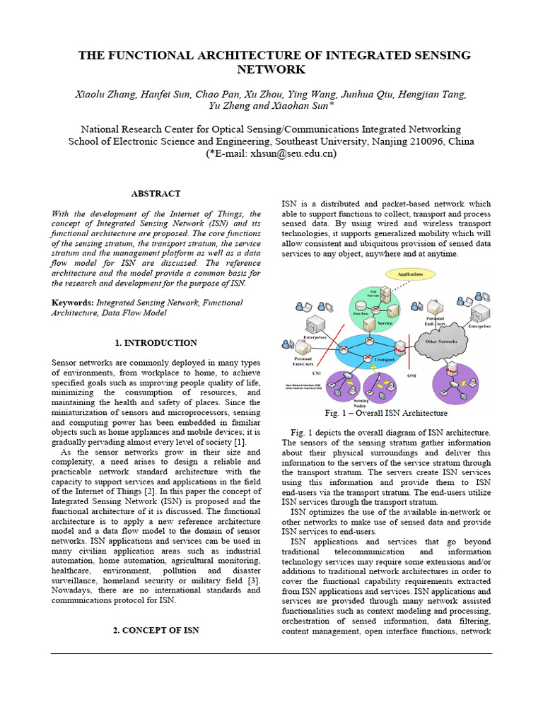 The Functional Architecture Of Integrated Sensing Network Pdf