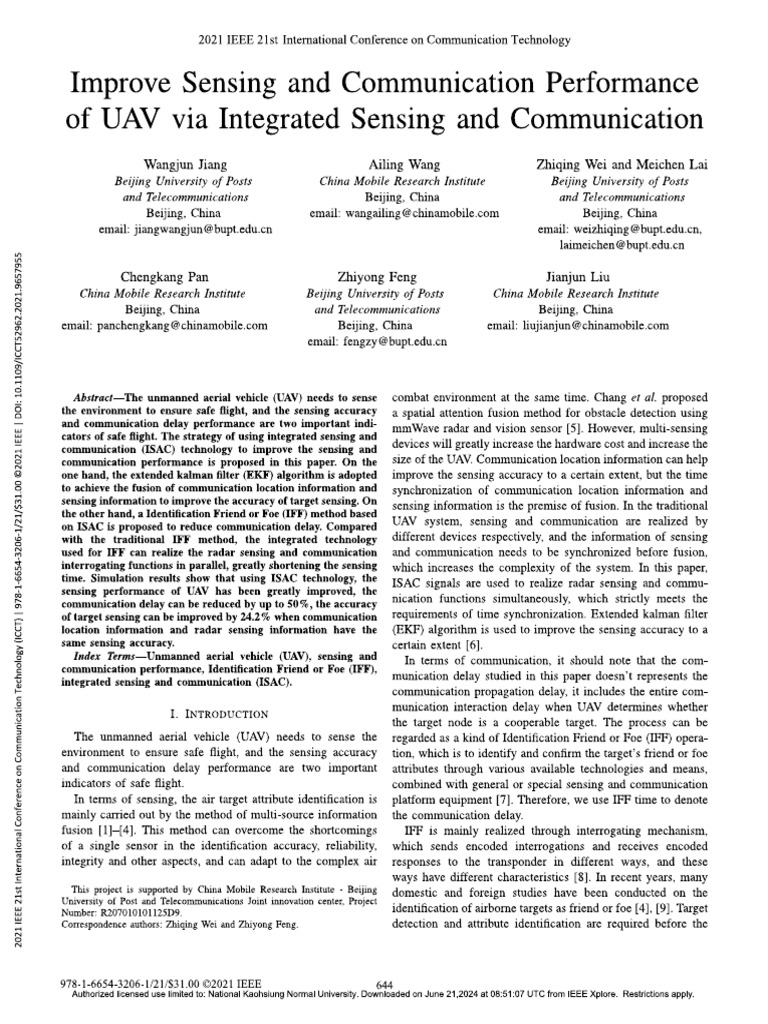 Improve Sensing and Communication Performance of UAV Via ISAC | PDF