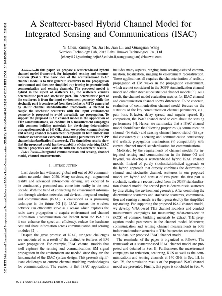 A Scatterer-Based Hybrid Channel Model For Integrated Sensing and Communications ISAC | PDF