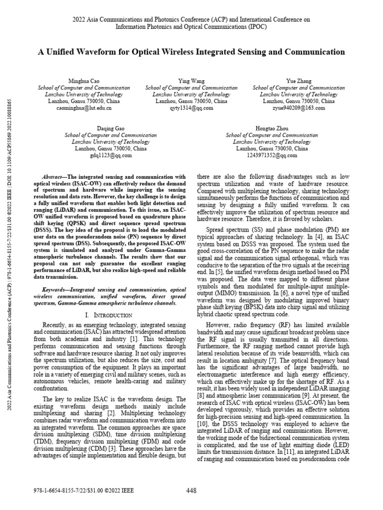 A Unified Waveform For Optical Wireless Integrated Sensing and ...