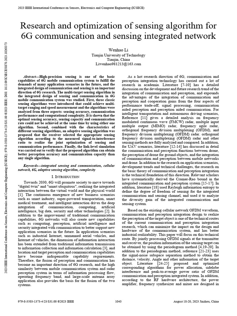 Research and Optimization of Sensing Algorithm For 6G Communication and Sensing Integrated ...