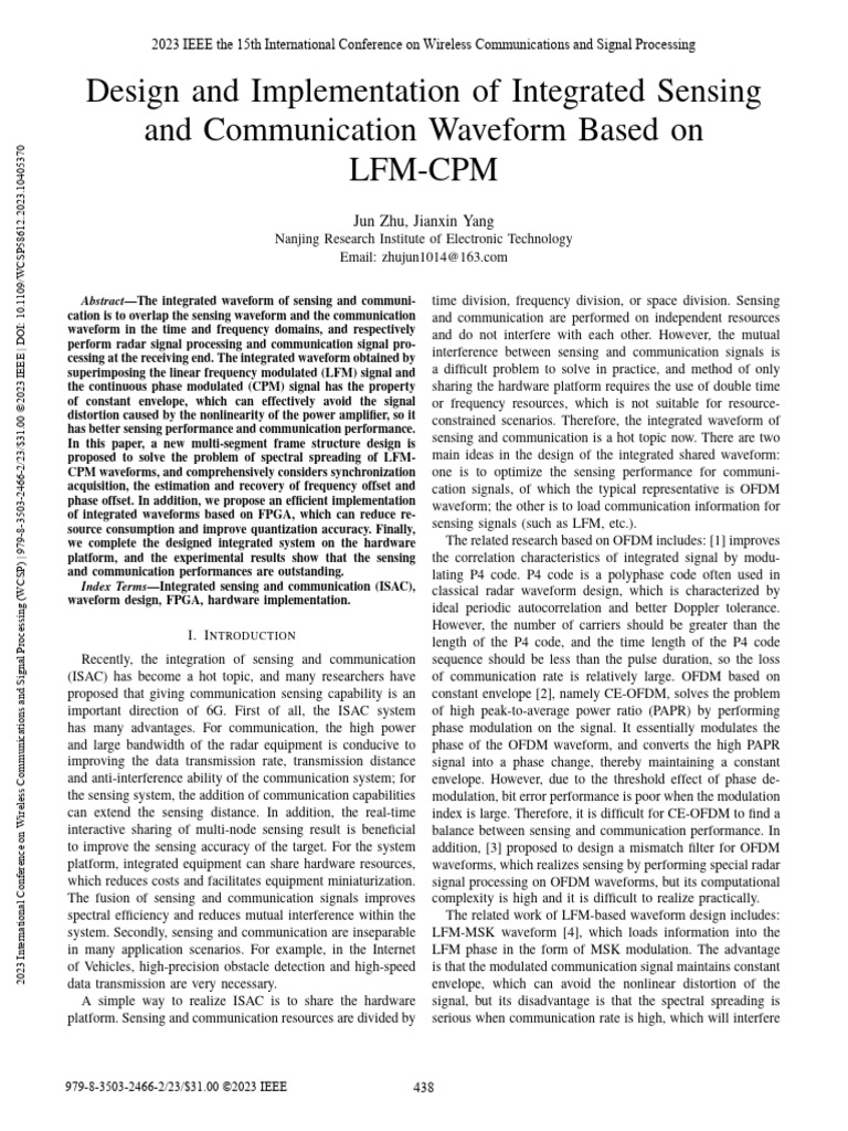 Design and Implementation of Integrated Sensing and Communication Waveform Based On LFM-CPM | PDF
