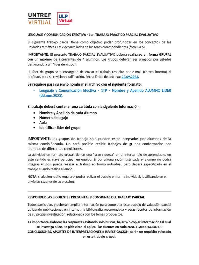 Lenguaje y Comunicacion Efectiva 1TP - 15.09.2023 | PDF
