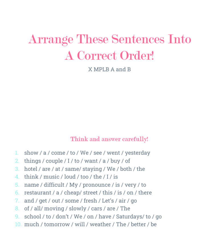 Arrange These Sentences Into A Correct Order! | PDF