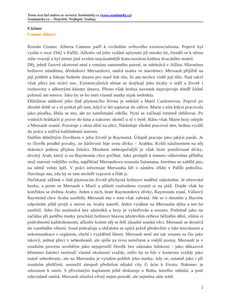 A Camus Cizinec | PDF