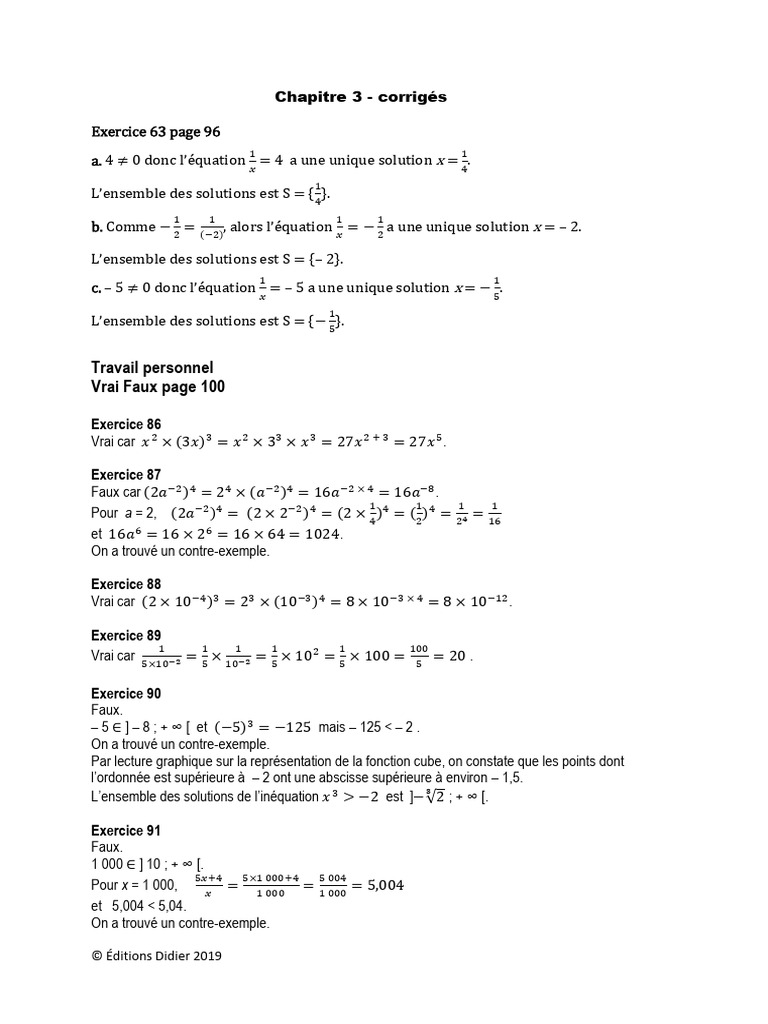 Mahts X Seconde c03 - Corriges - Exercices | PDF