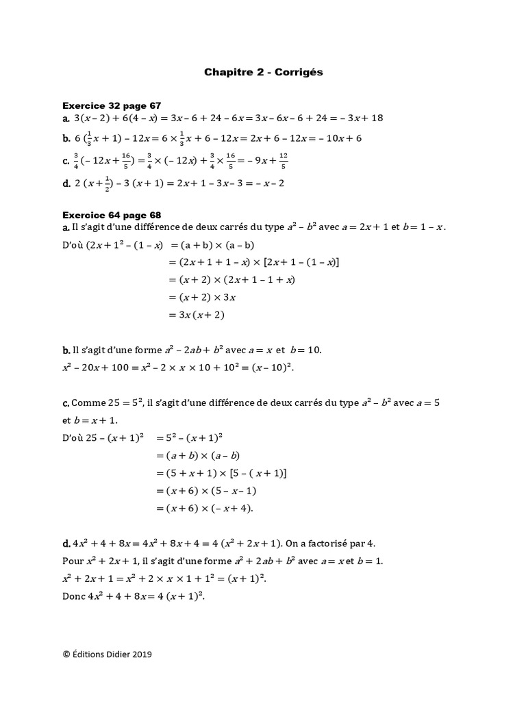 Mahts X Seconde c02 - Corriges - Exercices | PDF