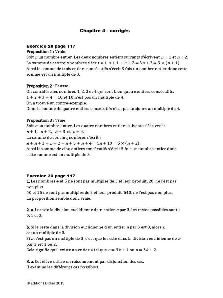 Mahts X Seconde c04 - Corriges - Exercices | PDF