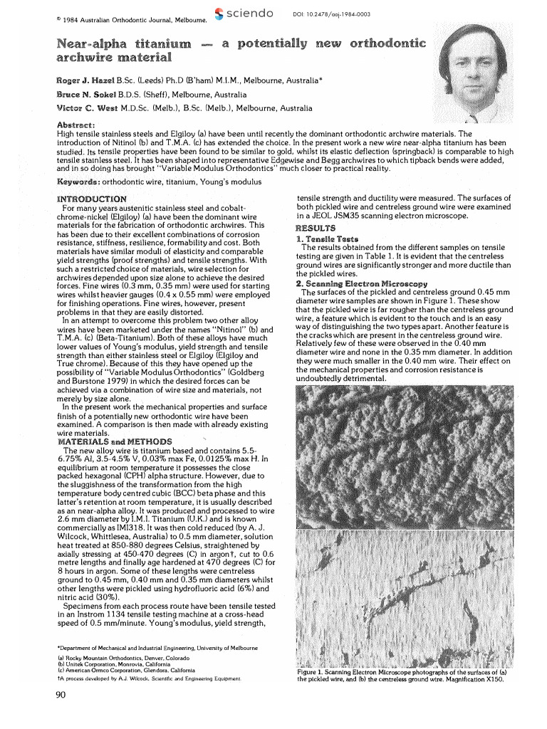 Near-Alpha Titanium - A Potentially New Orthodonti | PDF