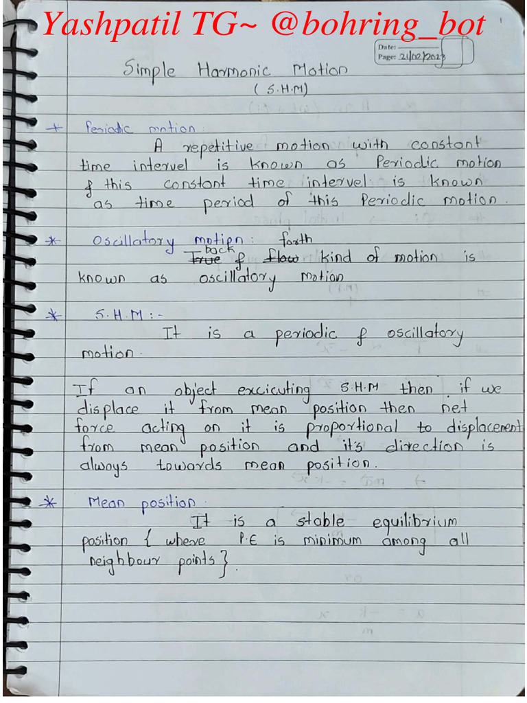 SIMPLE HARMONIC MOTION Notes For JEE | PDF
