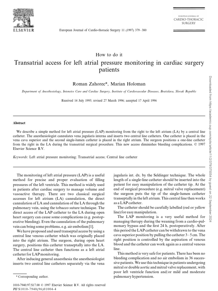 Transatrial Access For Left Atrial Pressure Monitoring in Cardiac ...