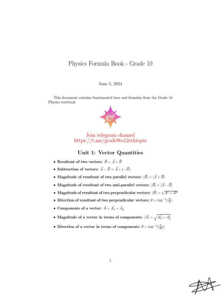 Physics Formula Book g10 | PDF