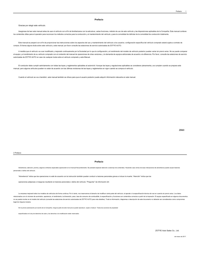 Manual Zotye Z560 Español | PDF