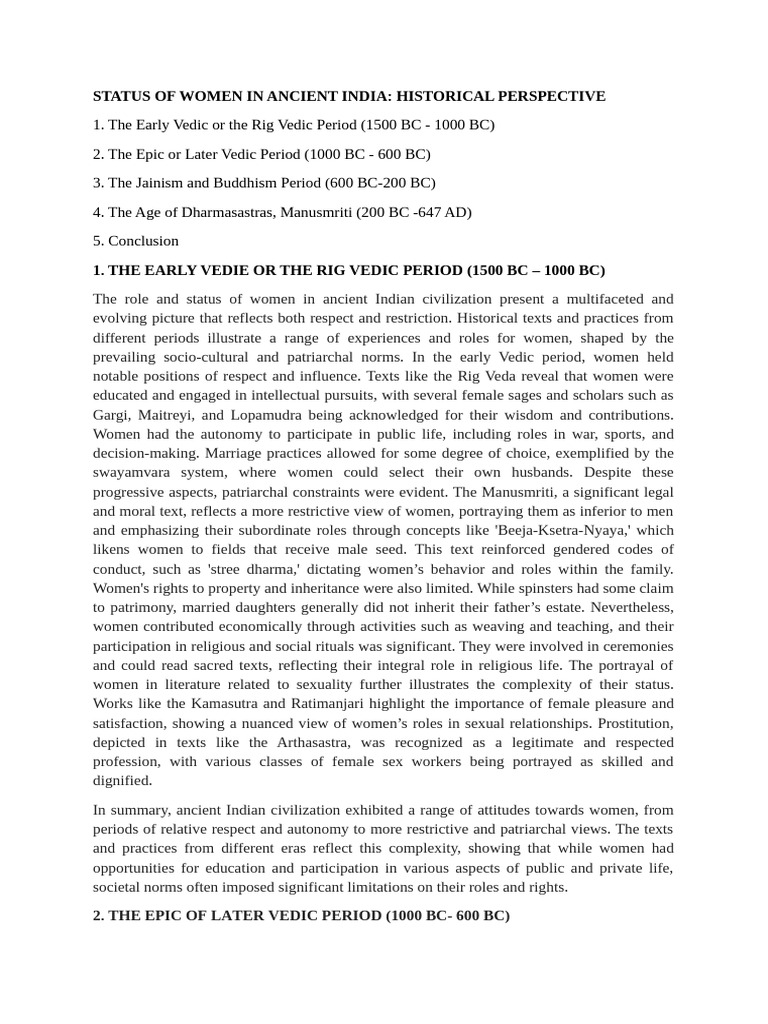Status of Women in Ancient India | PDF