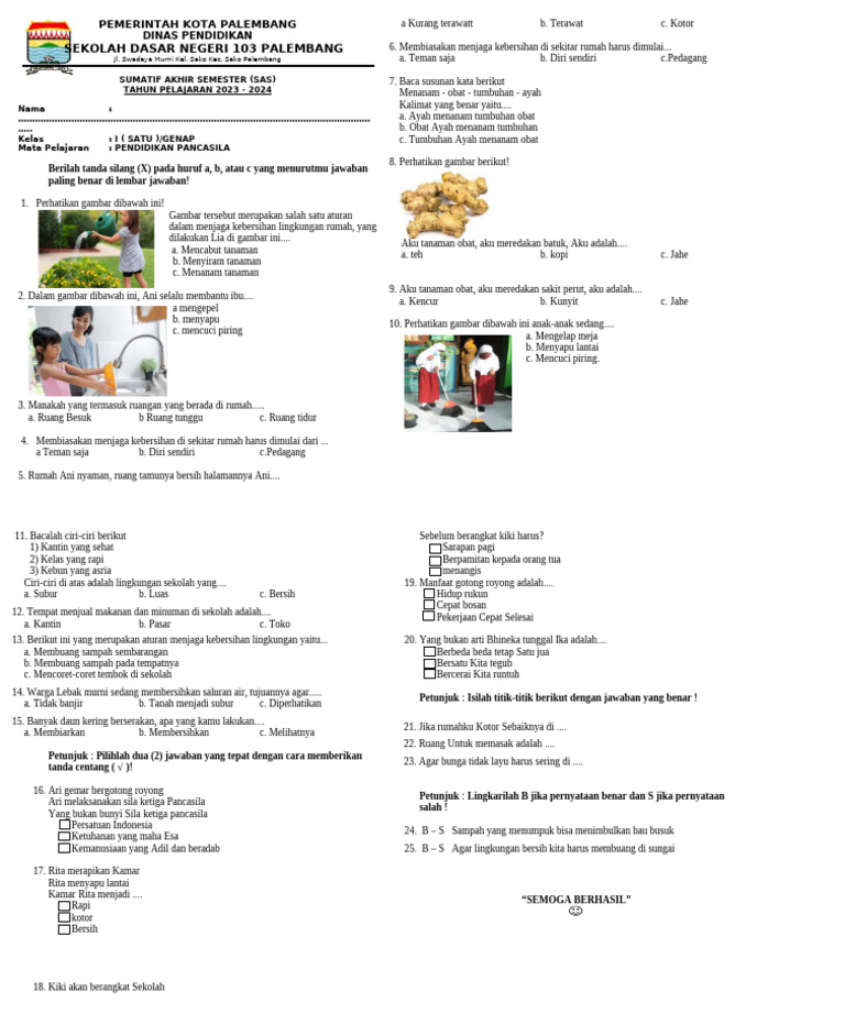 Soal SAS PENDIDIKAN PANCASILA KELAS 1 | PDF