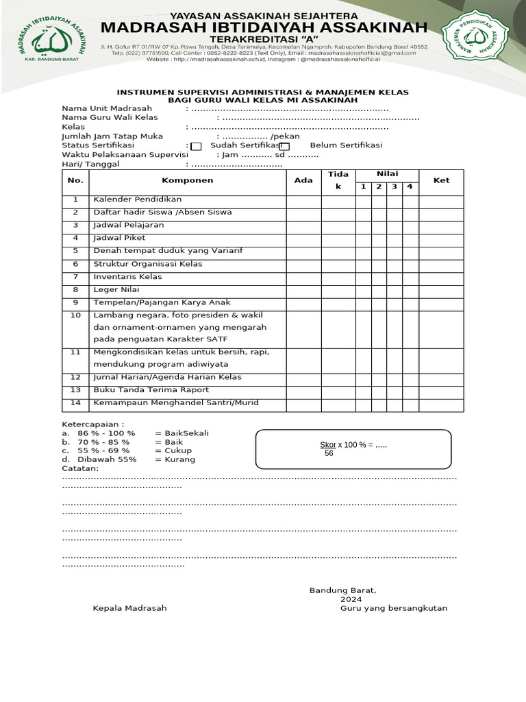 Instrumen Supervisi 2425 | PDF