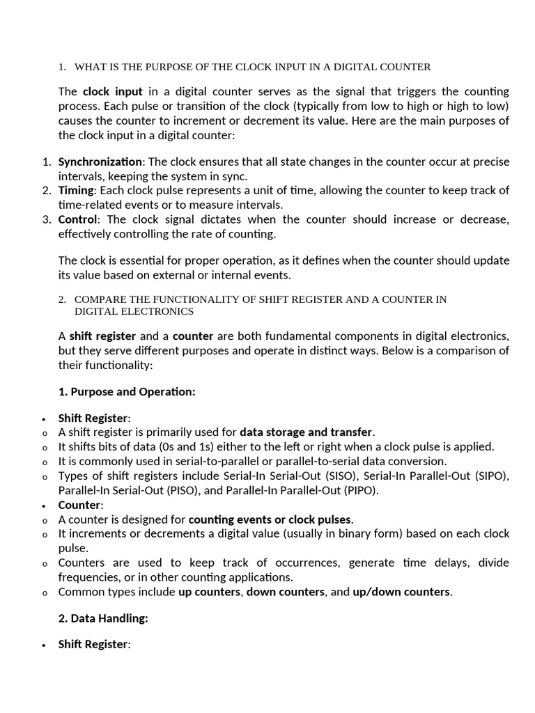 Clock Input: 1. What Is The Purpose of The Clock Input in A Digital Counter | PDF