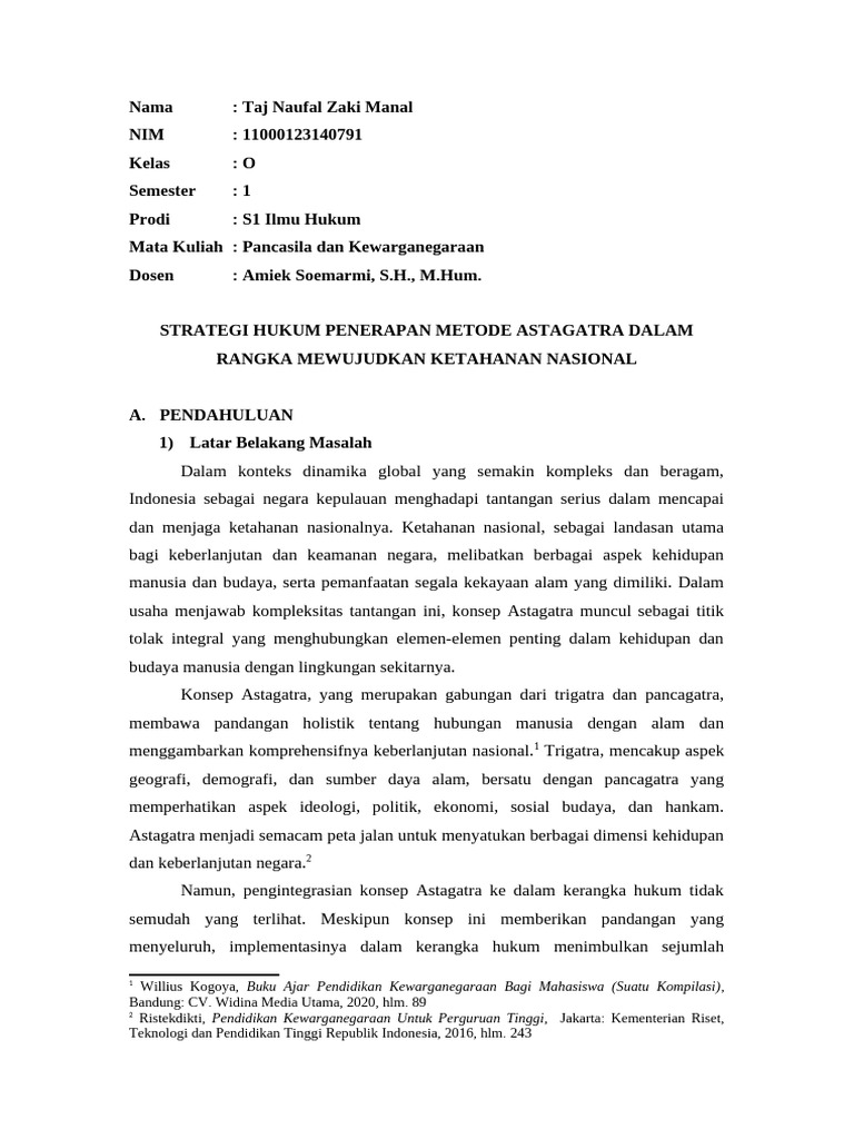 Strategi Hukum Penerapan Metode ASTAGATRA Dalam Ra | PDF