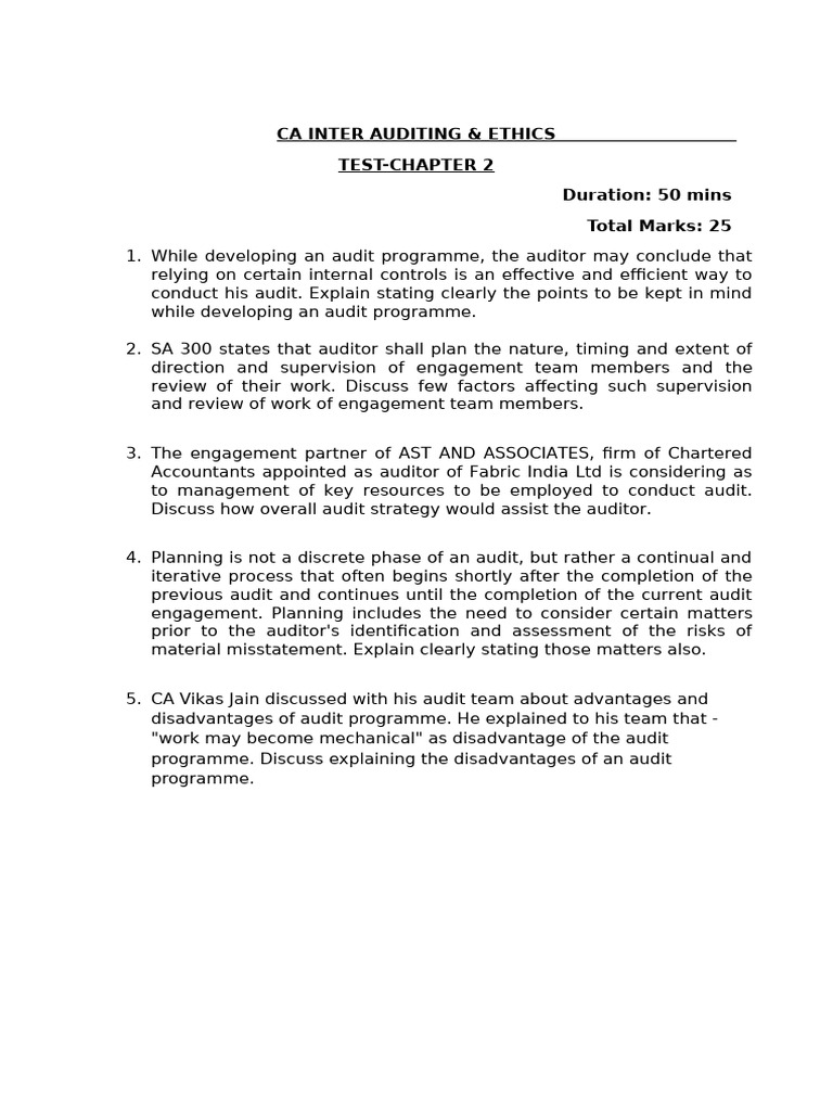 Audit Chap-02 Question Paper | PDF